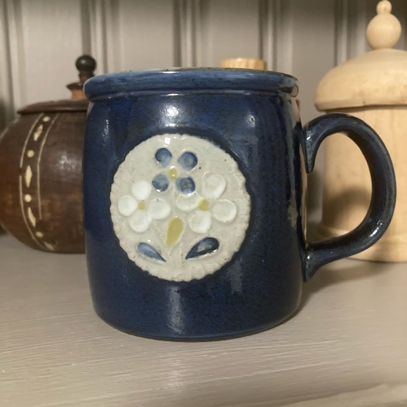 Kitchen | Studio Pottery Mug Cobalt Blue With Flowers | Poshmark